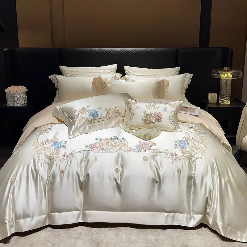 4Pcs Gorgeous Brocade Egyptian Cotton Flowers Embroidery Bedding Set ...