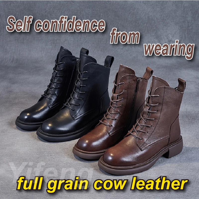 British Style Martin Boots Full Grain Cow Leather Women Cross Strap ...