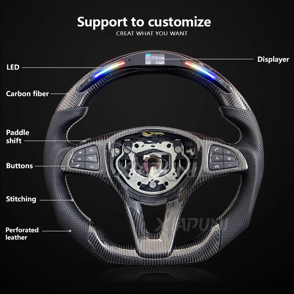 Carbon Fiber LED Steering Wheel for Benz Models CLS, CLA, GLE, GLS, GLA ...