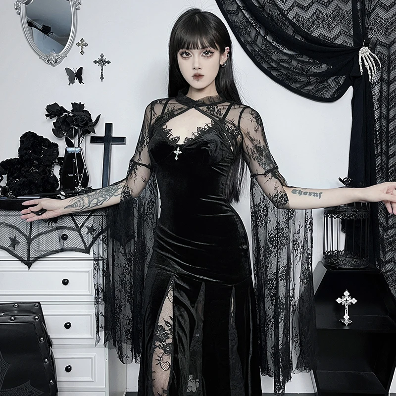 Gothic-Slim-Fit-Dark-Lace-Embossed-Long-Sleeve-Cover-Up-Tops-Women-s ...