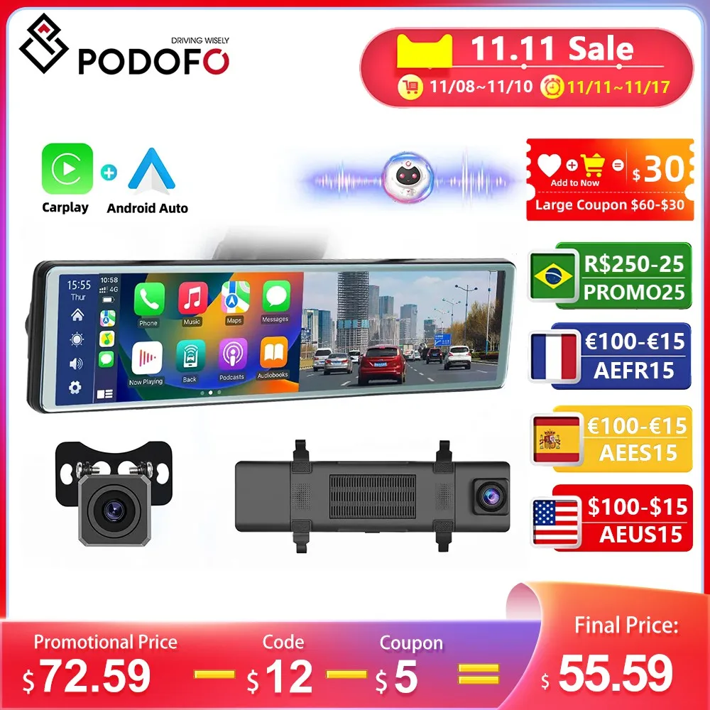 Podofo-Wireless-CarPlay-Android-Auto-Dual-Screen-Car-DVR-Dash-Cam-11-26 ...