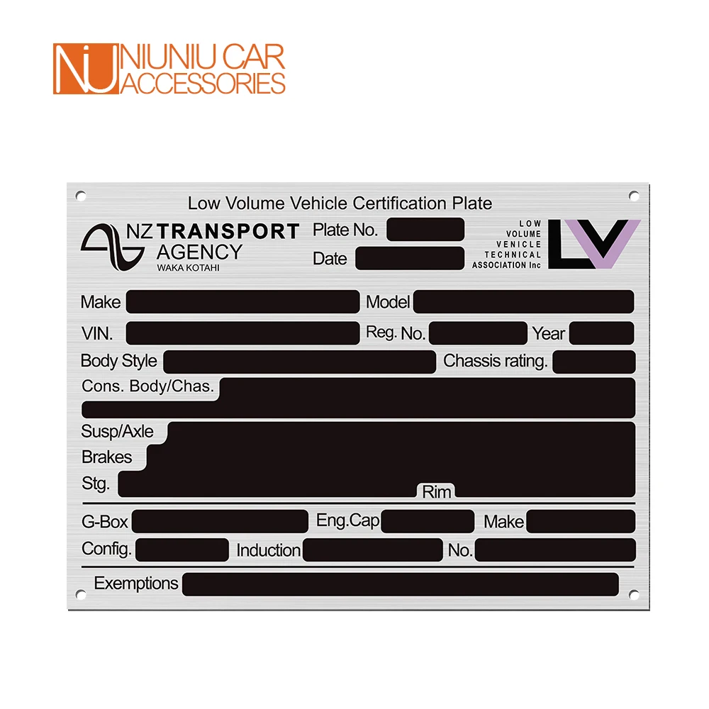 1PC Customized Low Volume Vehicle Certification Plate Aluminum ID Tag