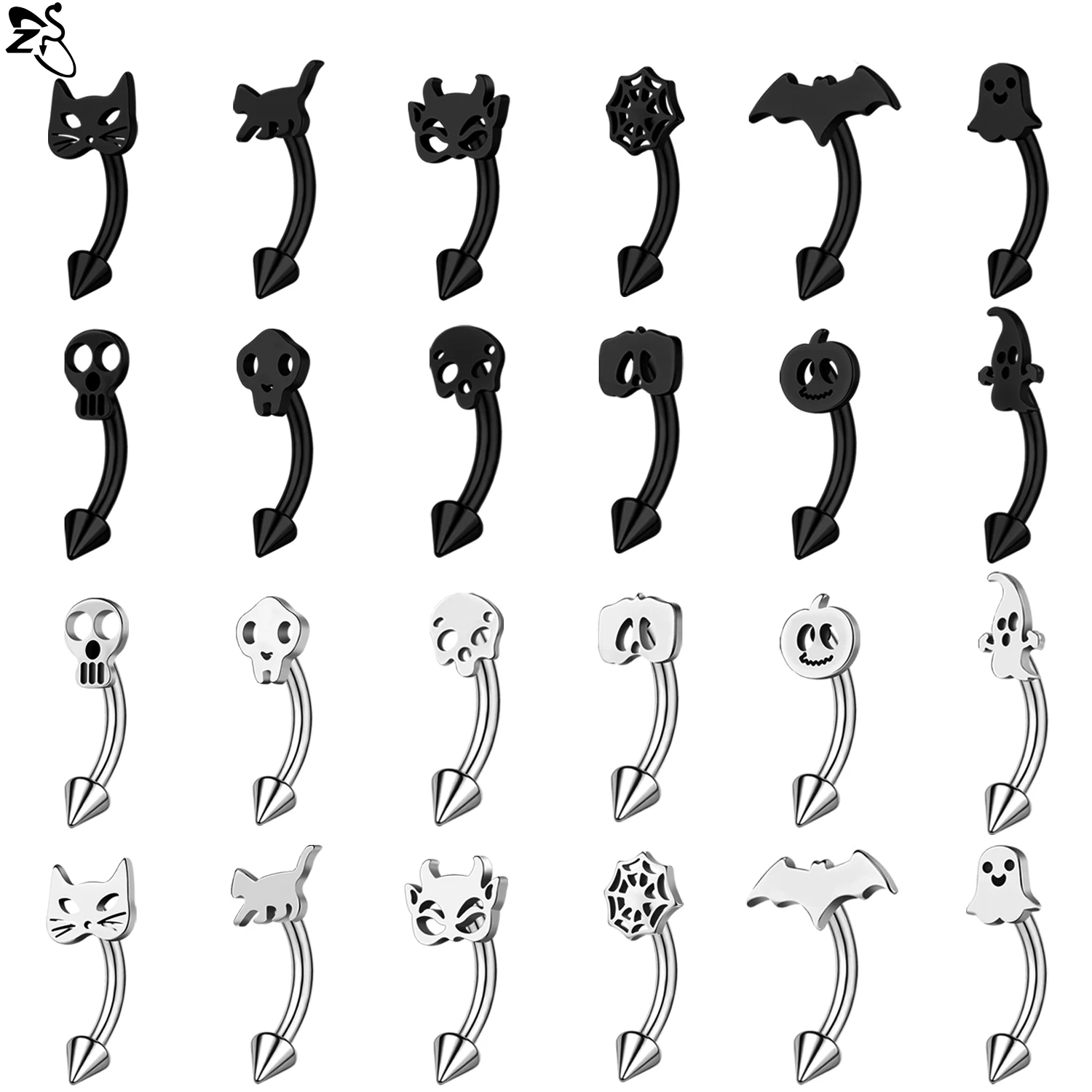 ZS 1 PC 16G Spider Bat Ghost Stainless Steel Eyebrow Rings 8/10MM ...