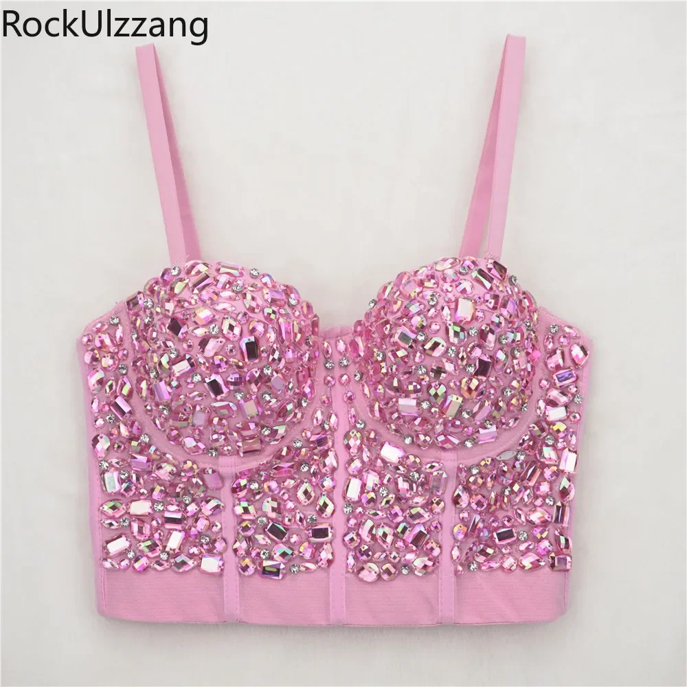 Mermaid-Laser-Style-Pink-Acrylic-Diamond-Bling-Bling-Corset-Bras-Push ...