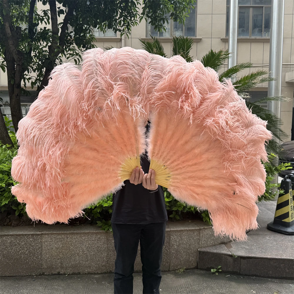 Éventails de plumes d'autruche rose pêche, 2 pièces, pliables, à main ...
