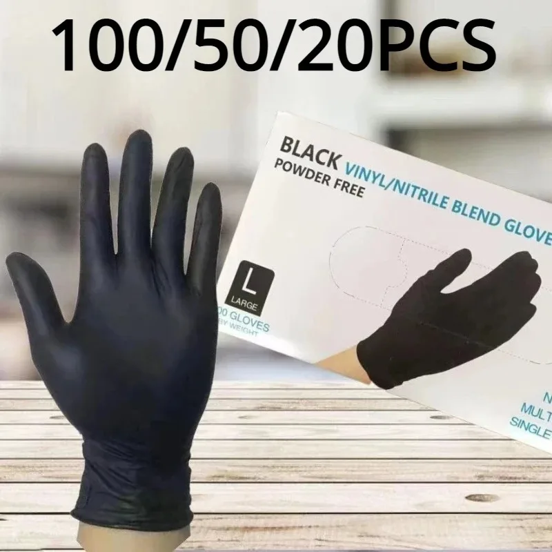 100PCS Black Disposable Nitrile Exam Gloves, Heavy Duty Disposable ...