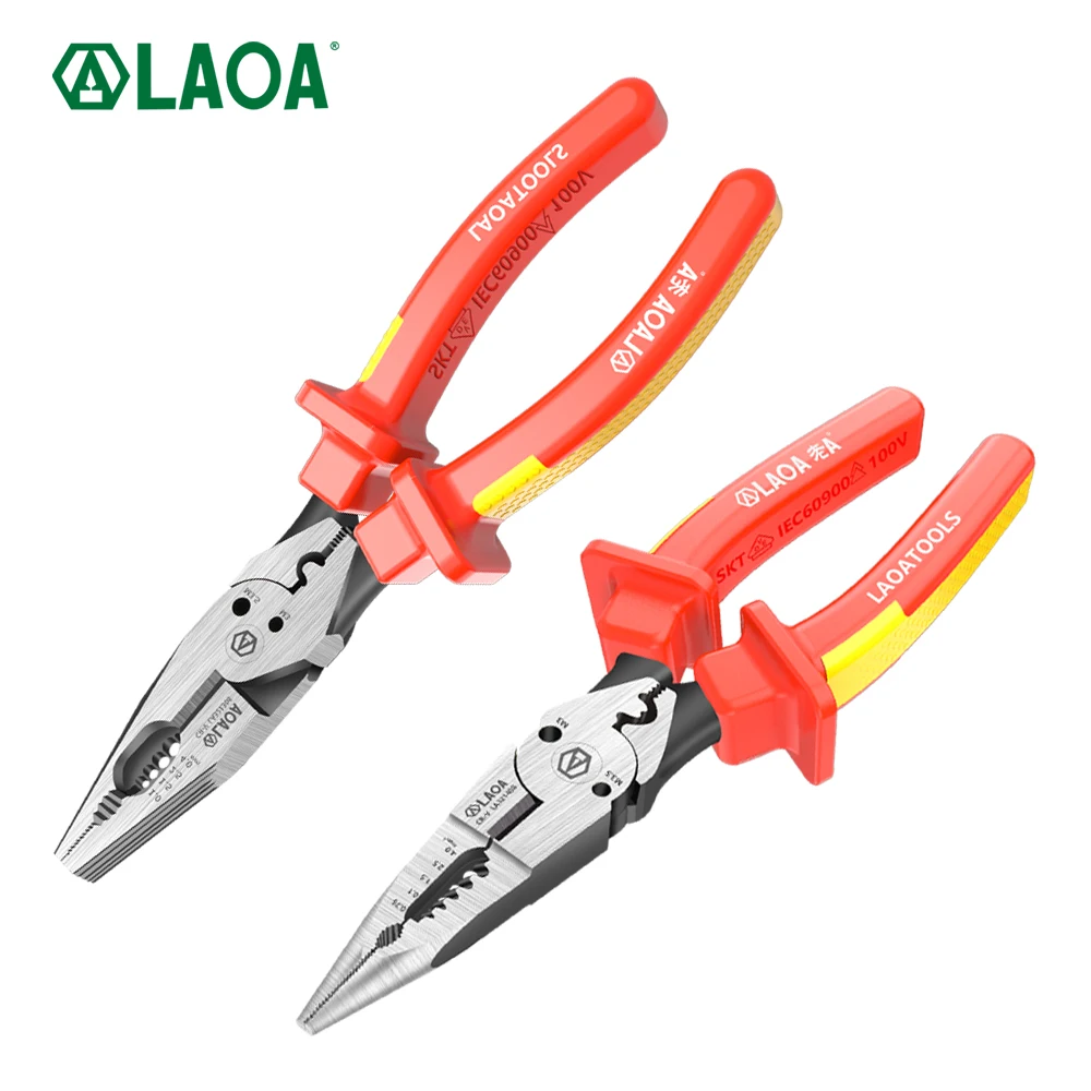 LAOA-8-Inch-VDE-Needle-Nose-Pliers-High-Voltage-Resistance-1000V-Insulated-Wire-Cutters ...