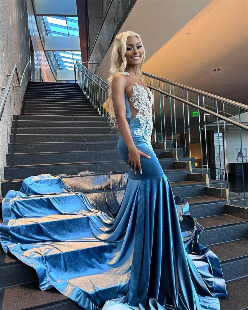 Sheer Blue Prom Dress