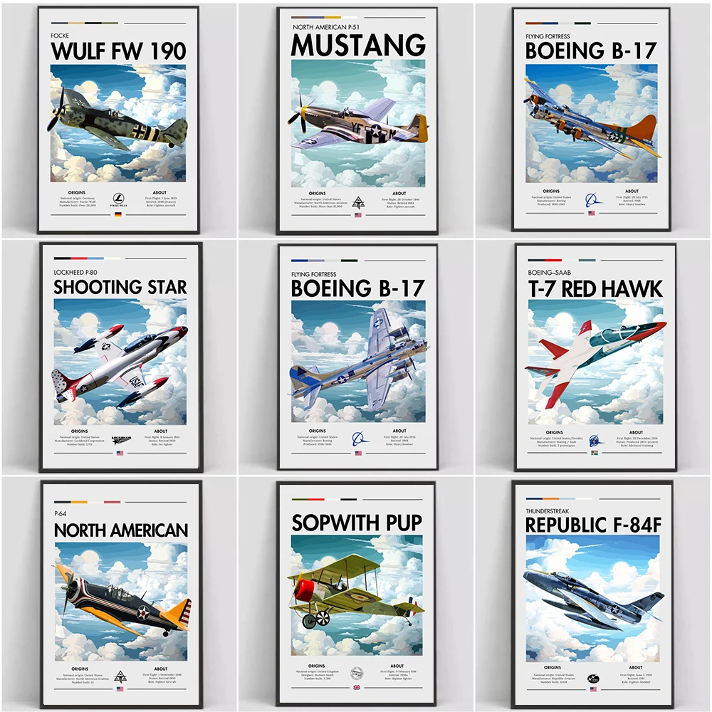 World Famous Fighter Planes WWII Aviation Aircraft Poster Prints USAF ...
