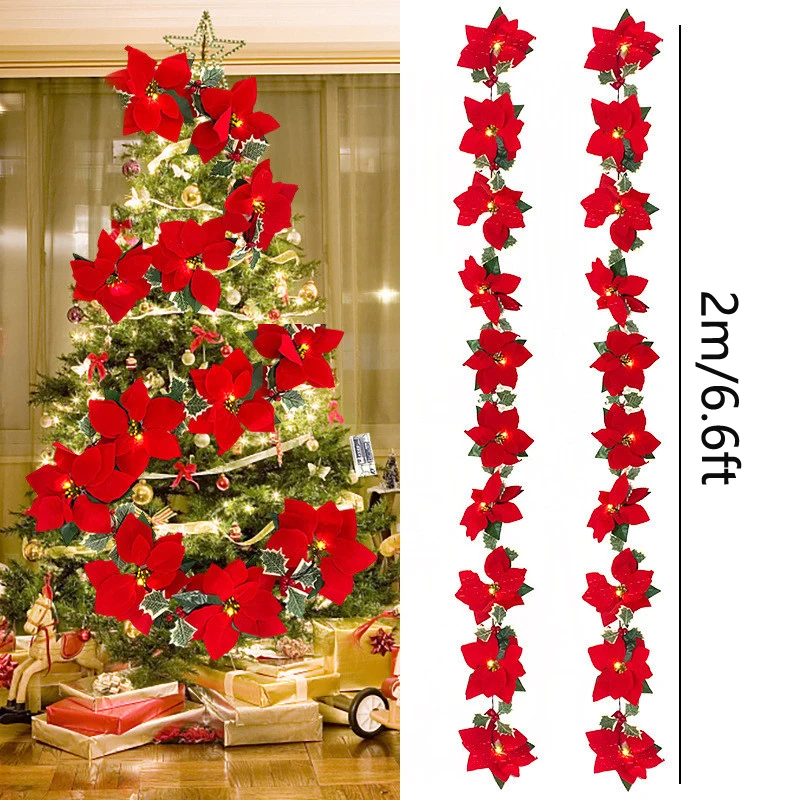 Christmas-Decorations-Garland-Red-Flower-Fruit-Light-String-Xmas-Tree ...