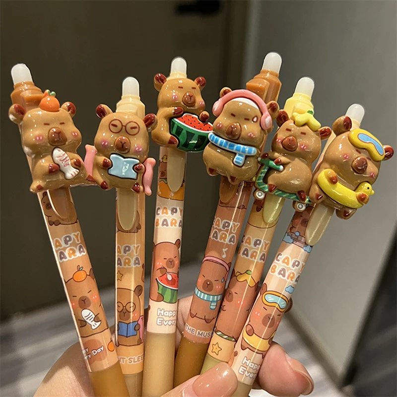 6PCS Capybara Erasable Press Pen Kawaii Resin Gel Pens Student ...
