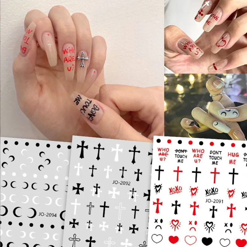 Nail-Art-Sticker-Cross-Nail-Black-And-White-Design-Decoration-Sticker ...