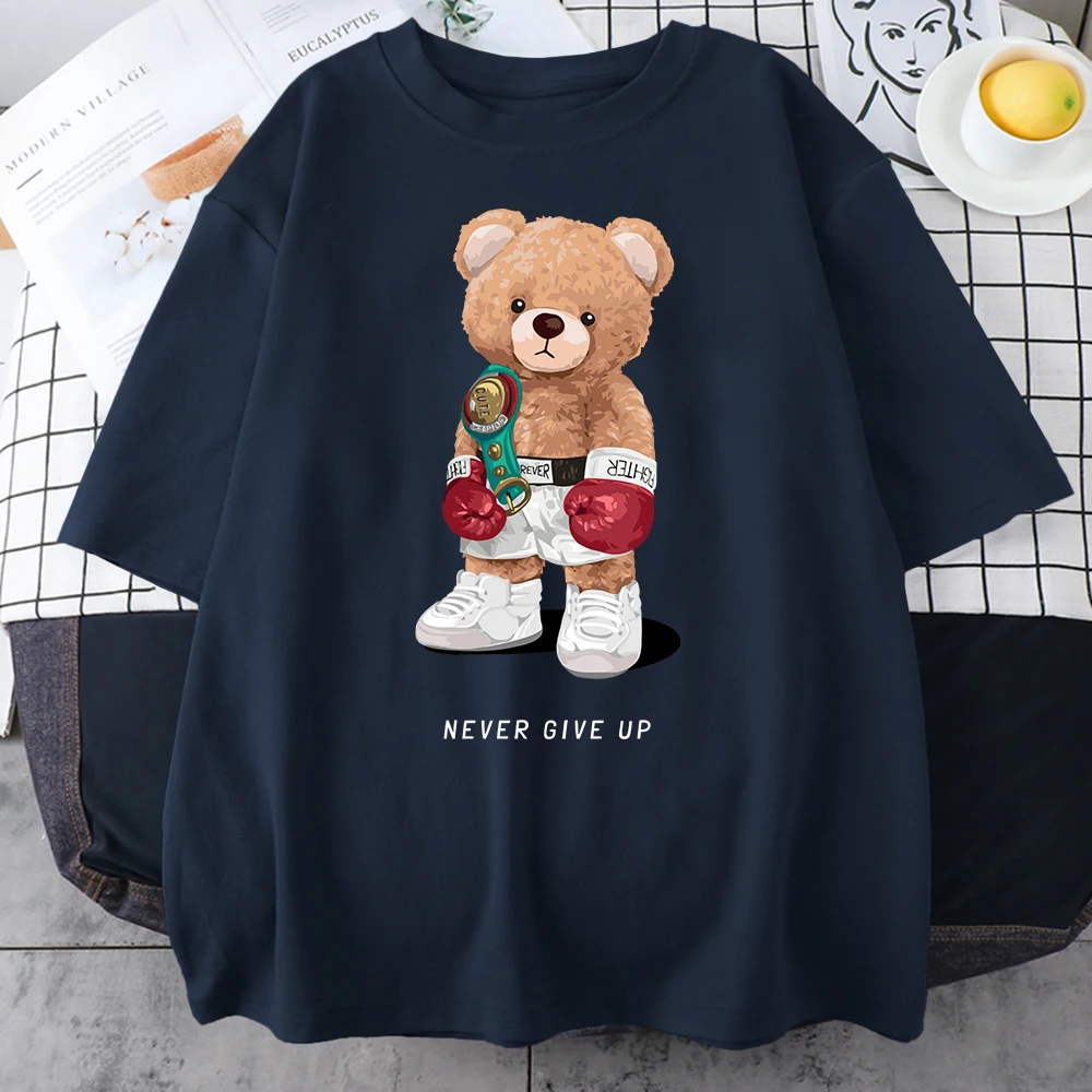 Strong-Boxer-Teddy-Bear-Never-Give-Up-Print-Funny-T-Shirt-Men-Cotton ...