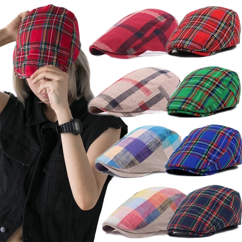 Vintage Grid Beret Hats Men Women Unisex Jeans Berets Newsboy Hat ...