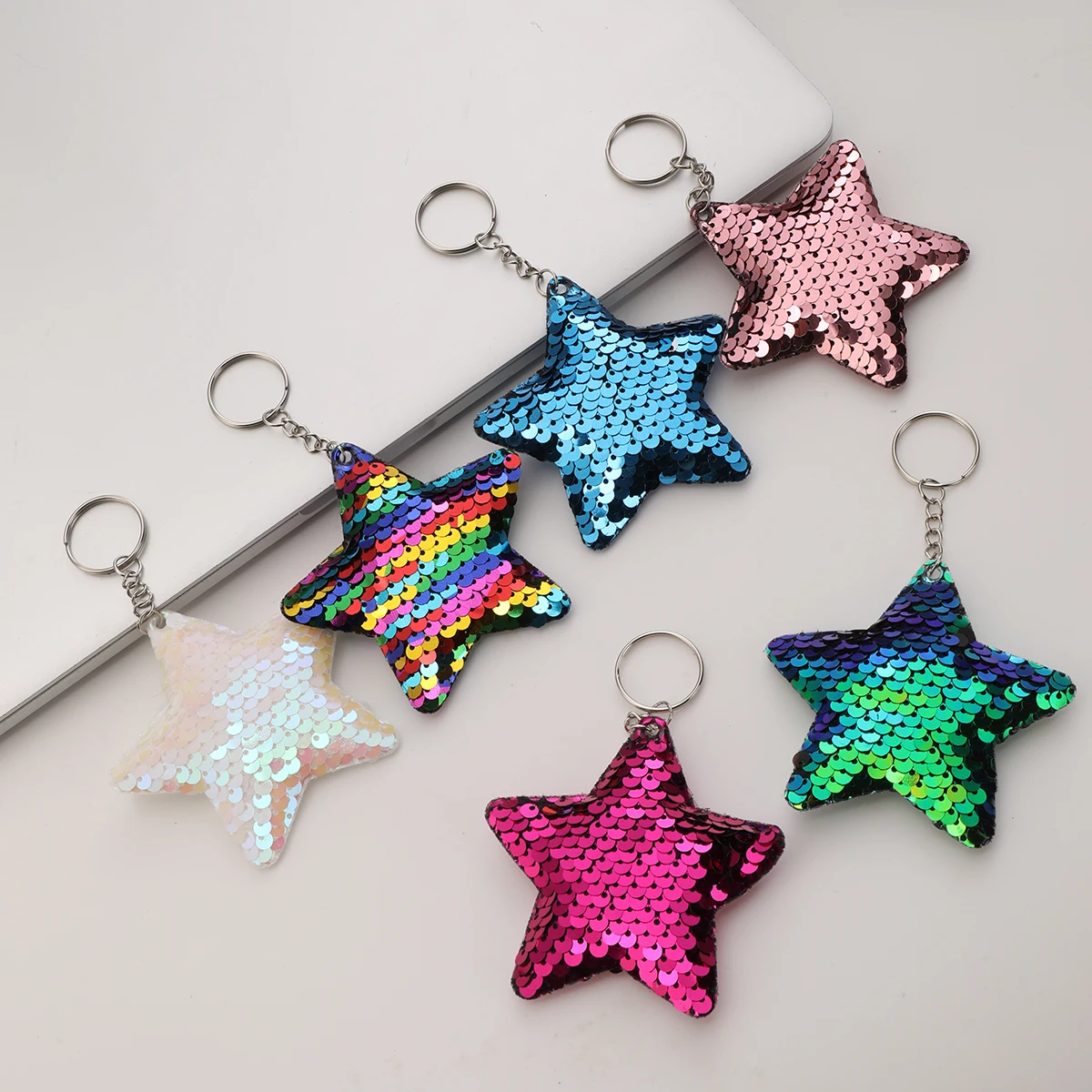 6pcs-Keychains-Keyring-Car-Hangings-Star-Sequin-Reflective-Glossy-Star ...