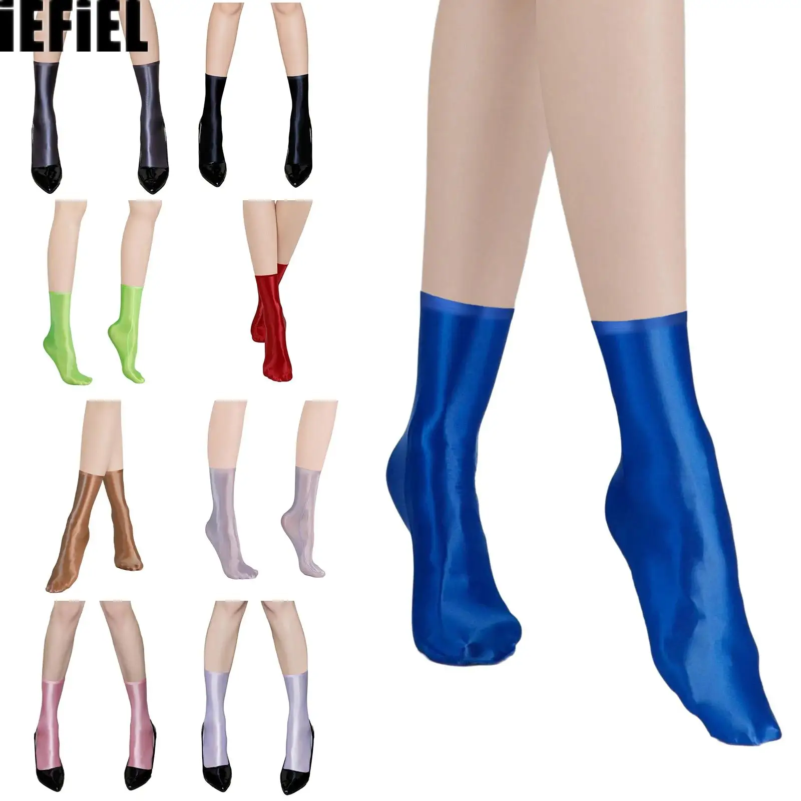 1 Pair Opaque Oil Shiny Stretchy Sock Glossy Short Nylon High Socking ...
