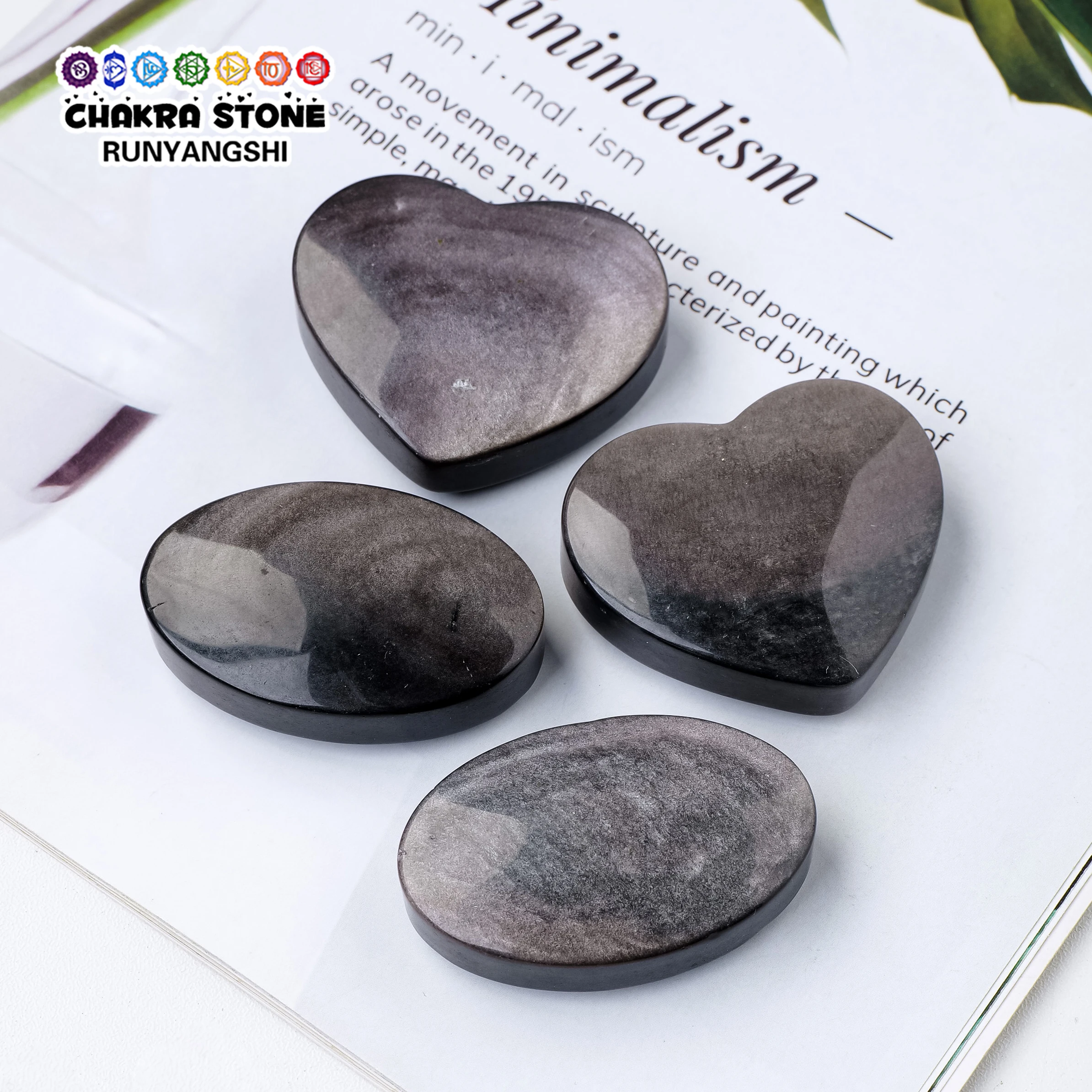 1PC Natural Crystal Quartz Silver Obsidian Palm Heart Hot Compress ...