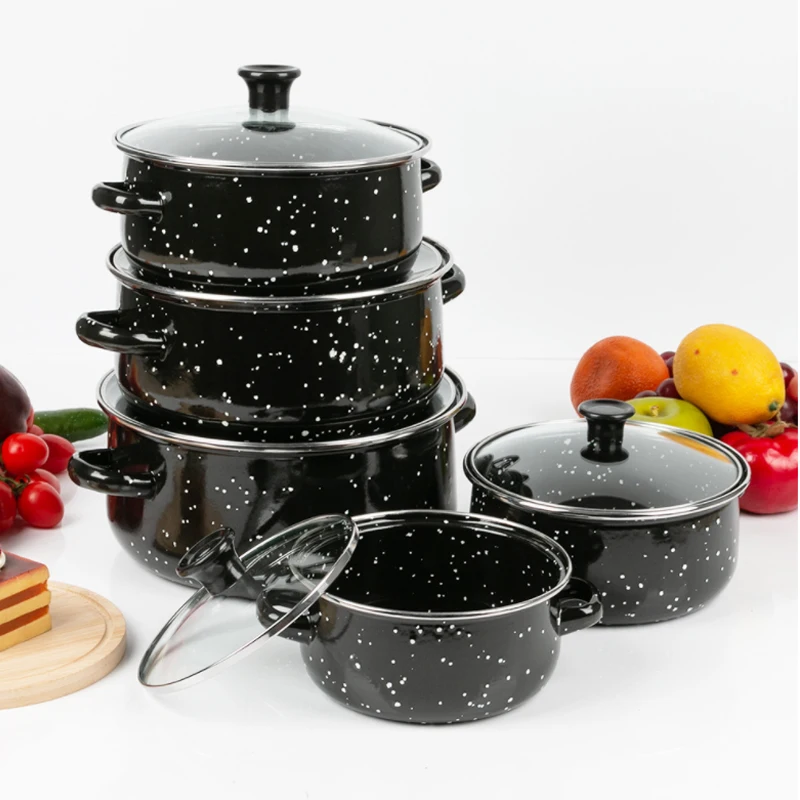 16cm-18cm-20cm-22cm-24cm-Five-pieces-Enamel-Soup-Pot-Set-Black-Green ...