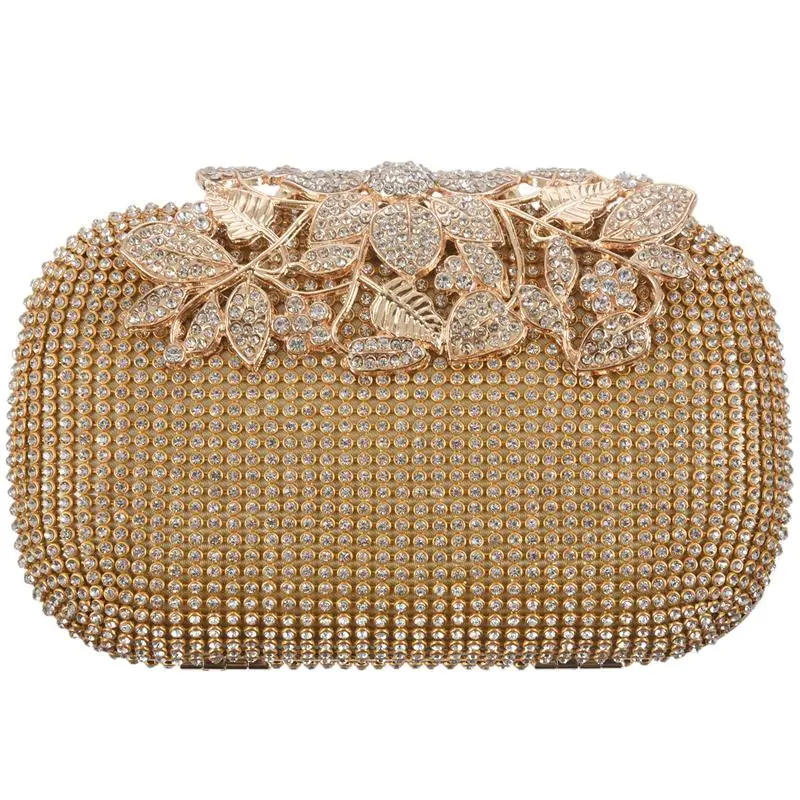 NEW Unique Gold Rhinestone Evening Bag Clutch Purse Party Bridal Prom ...