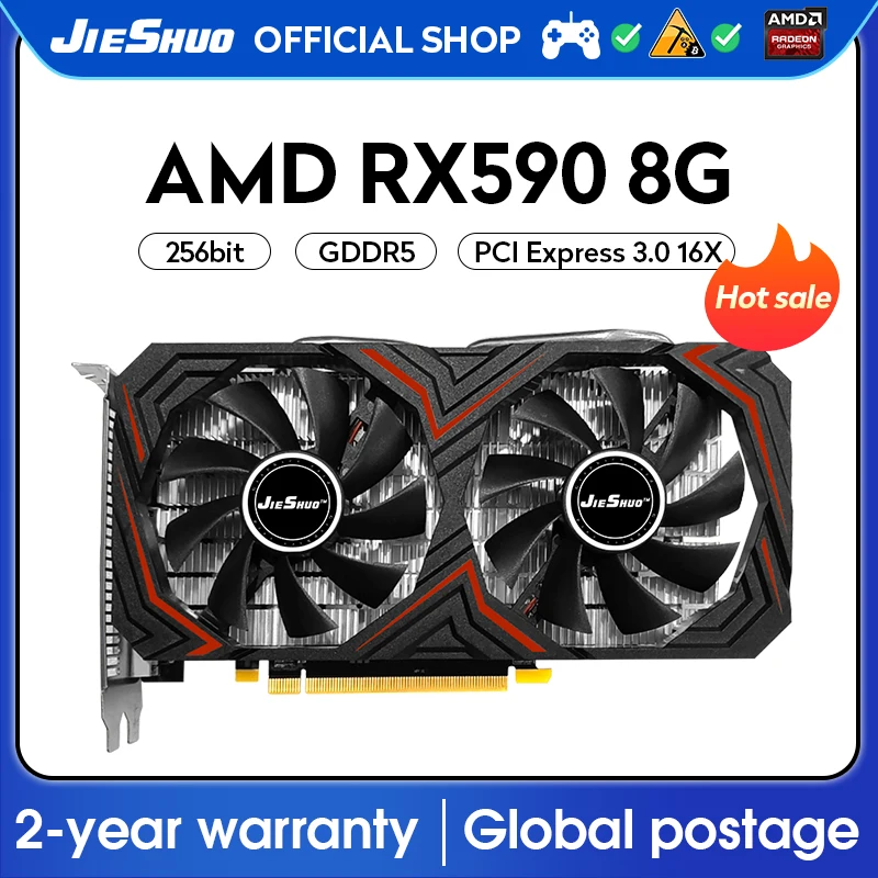 JIESHUO-AMD-RX-590-8GB-2304SP-GME-placa-de-video-GDDR5-GPU-256-bit ...