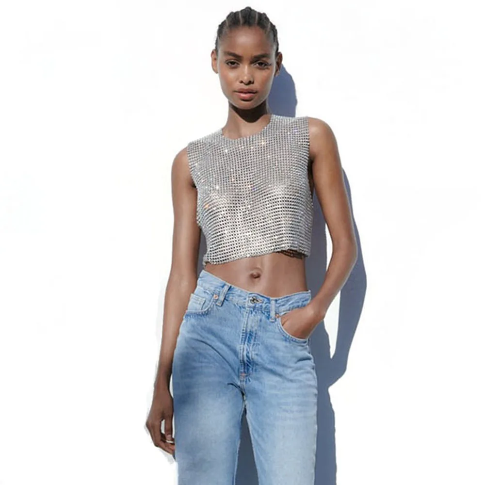 Women-Shiny-Diamente-Mesh-Sequins-Halter-Tank-Top-Summer-Metal-Open ...