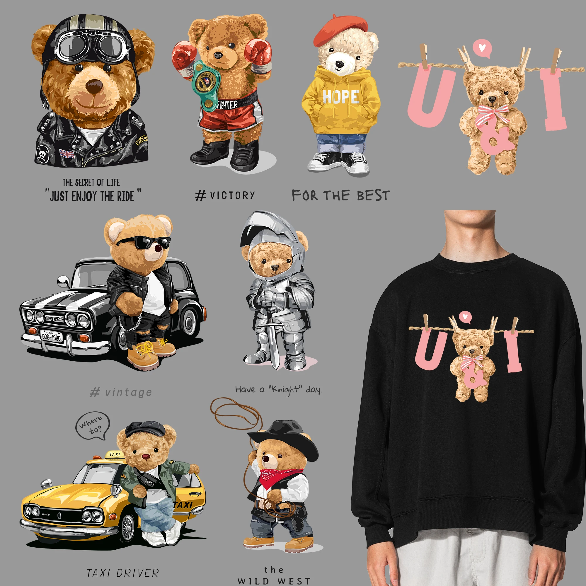 Hip-Hop-Bear-Patch-Iron-On-Heat-Press-Teddy-Bear-Thermal-Stickers ...