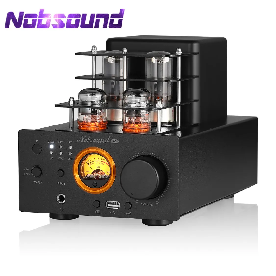 Nobsound HiFi 블루투스 5.0 수신기 튜브 앰프, USB 플레이어, 디지털 COAX / OPT 스테레오 파워 앰프, 헤드폰 앰프, 80W × 2, A3 ...
