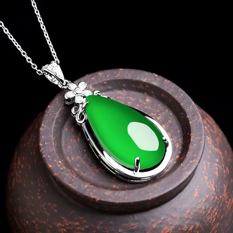 Green Natural Jade Water drop Pendant Necklace Vintage Fashion ...