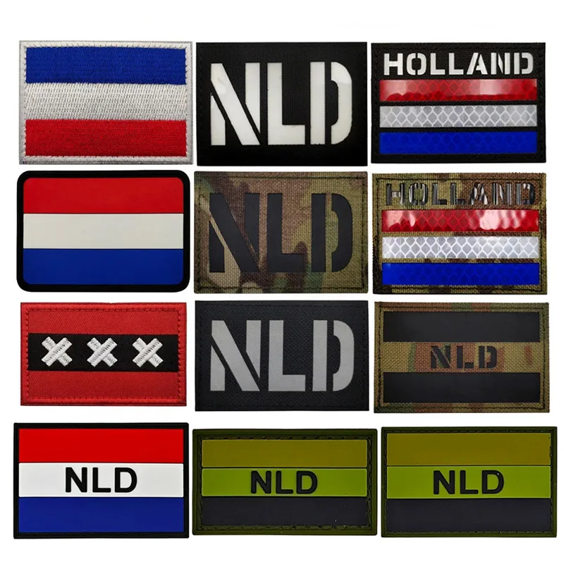 NLD The Netherlands Flag Hook Loop IR Patches Holland National Emblem ...