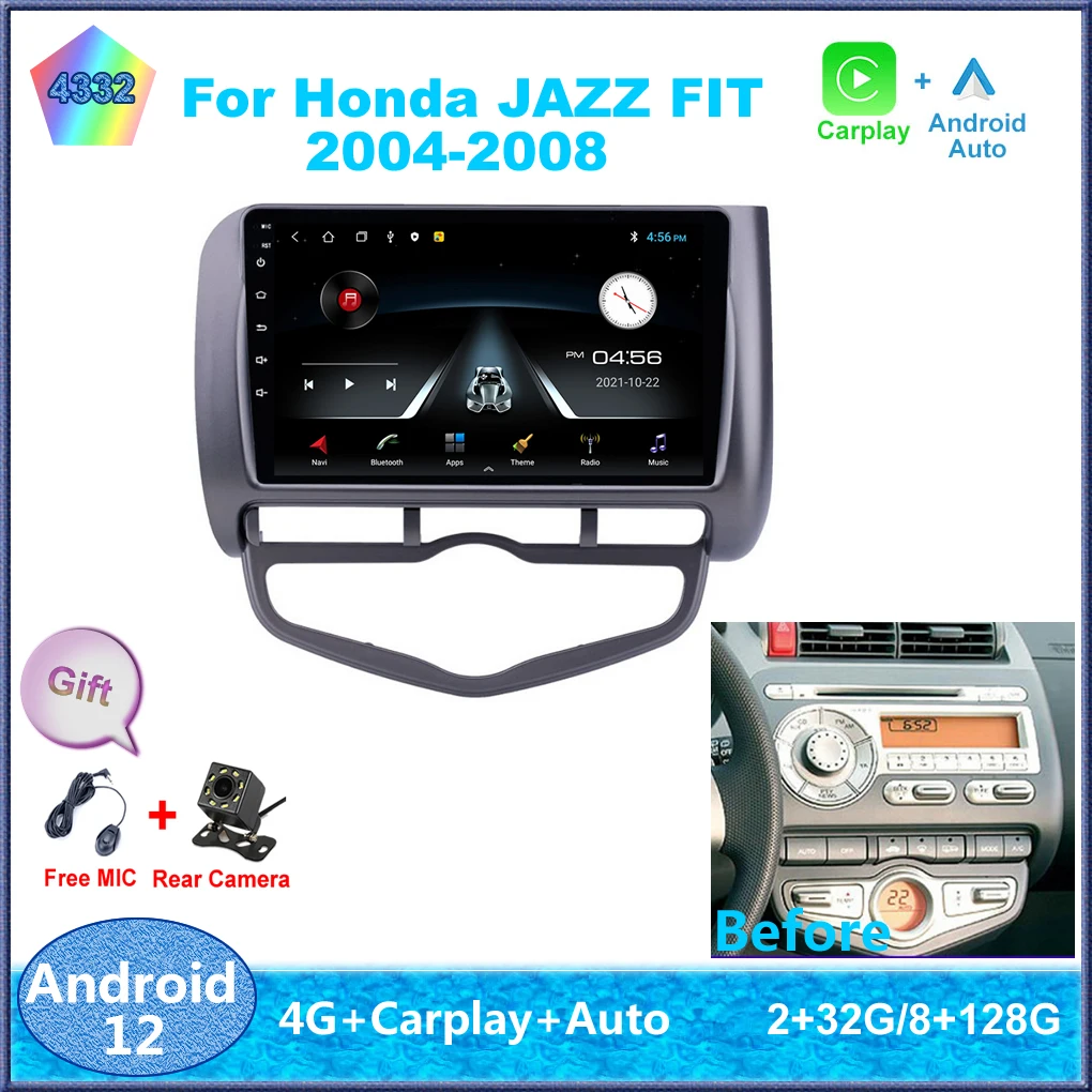 9'' 2 Din Android 11 Car Radio For Honda Jazz Fit 2004-2007/city 2006 ...
