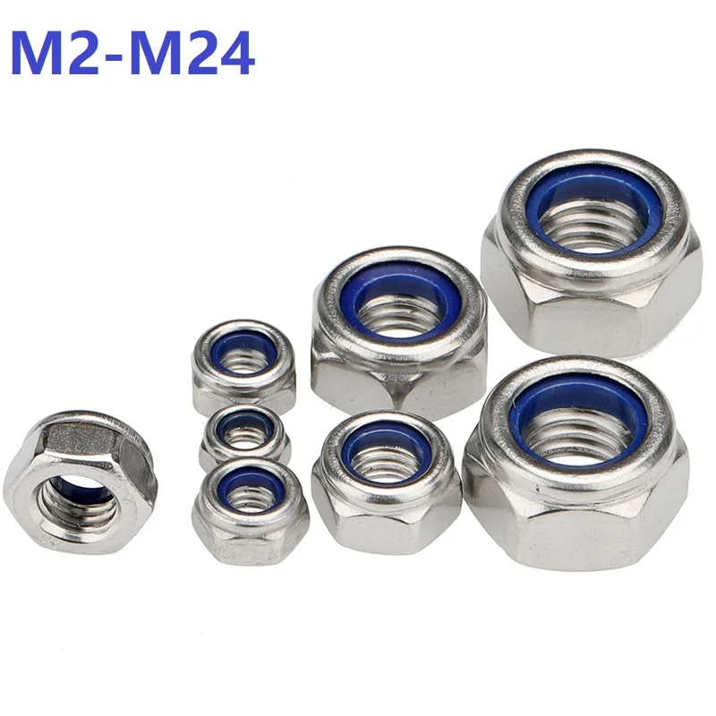 Nylon Lock Nut 304 Stainless Steel M2 M3 M4 M5 M6 M8 M10 M12 M14 M16 M20 M24 Insert Lock Nut ...