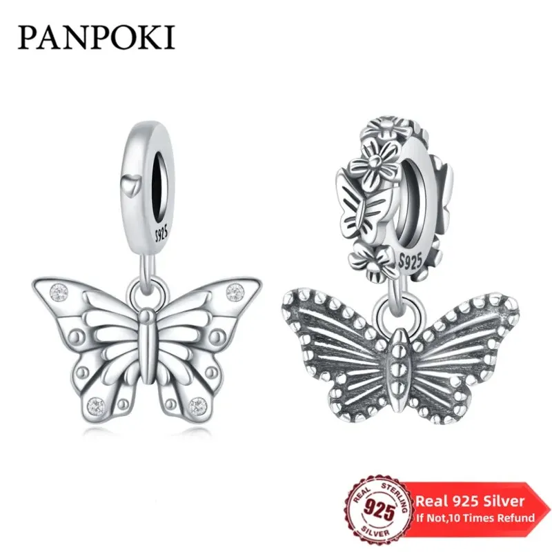 Plants-Insects-Charms-Beads-Real-925-Sterling-Silver-Simple-Butterfly ...