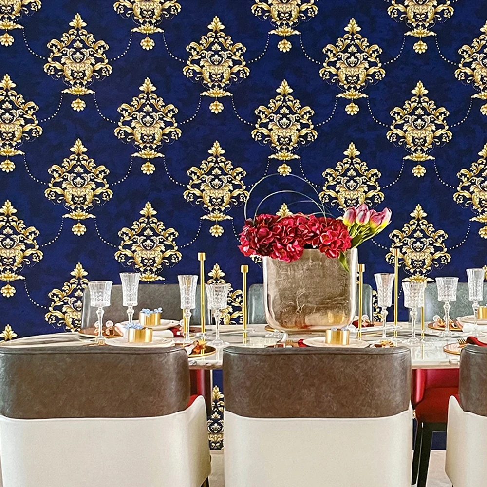 Royal Blue Damask Wallpaper