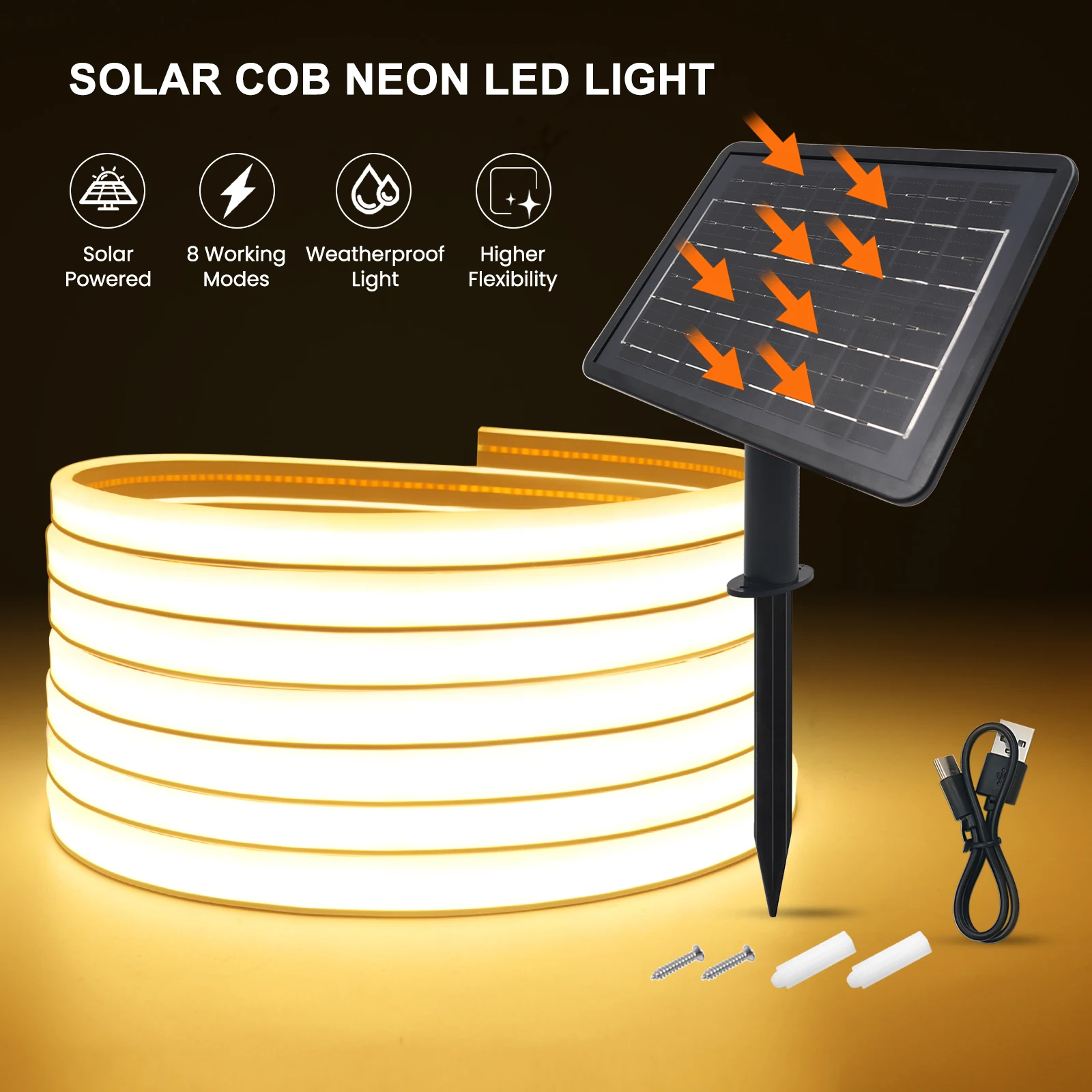 Tira de LED COB Solar para exteriores, 24V, 320LEDs/m, cuerda de neón ...