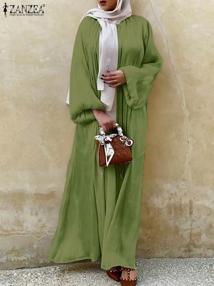 ZANZEA-Solid-Color-Elegant-Muslim-Kimono-Female-Puff-Sleeve-Casual ...