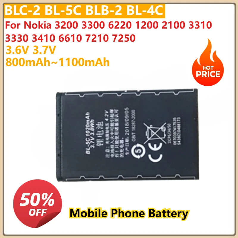 Mobile Phone Battery BLC-2 BL-5C BLB-2 BL-4C 800mAh~1100mAh For Nokia ...
