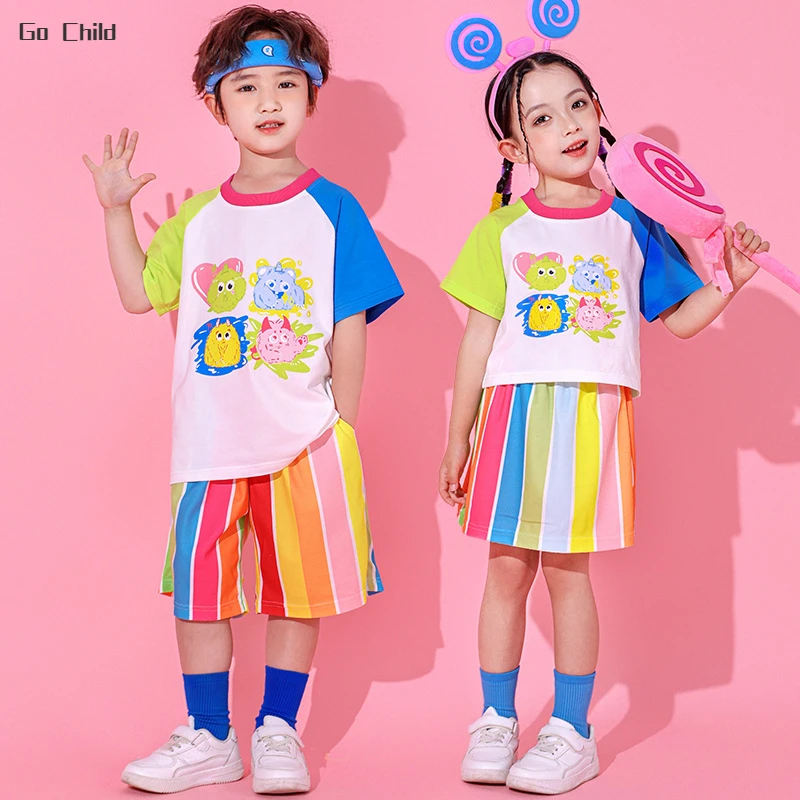 Children-Summer-School-Uniform-Girls-Sweet-Rainbow-Striped-Skirts-Boys ...