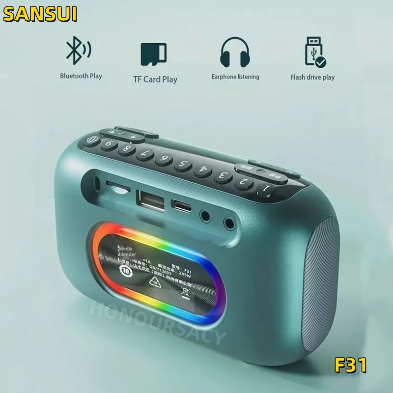 SANSUI-F31-Portable-FM-Radio-Subwoofer-Bluetooth-Speaker-Recording-LED ...