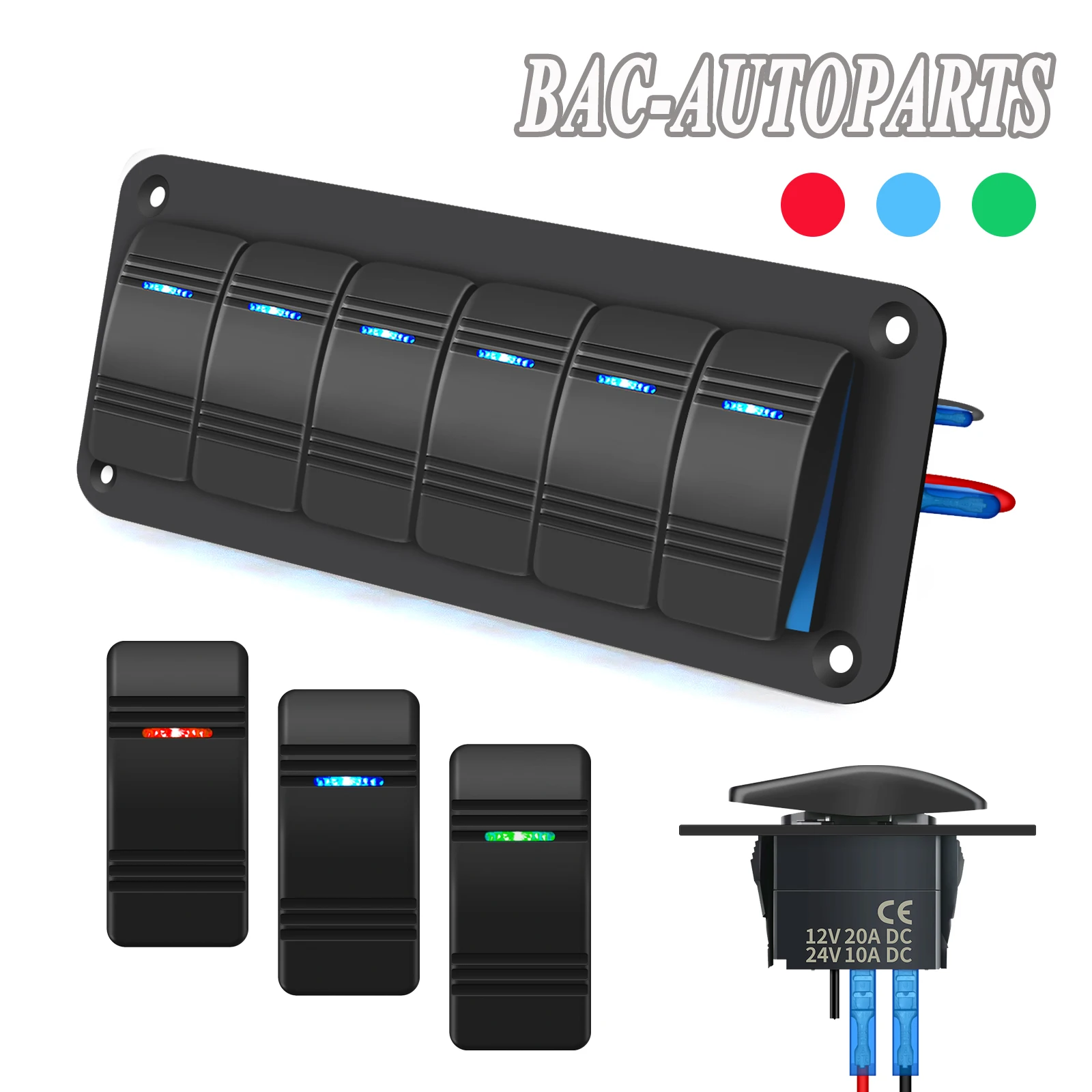 6-Gang-Rocker-Switch-Panel-Button-with-Red-Blue-Green-LED-Light-Bar ...