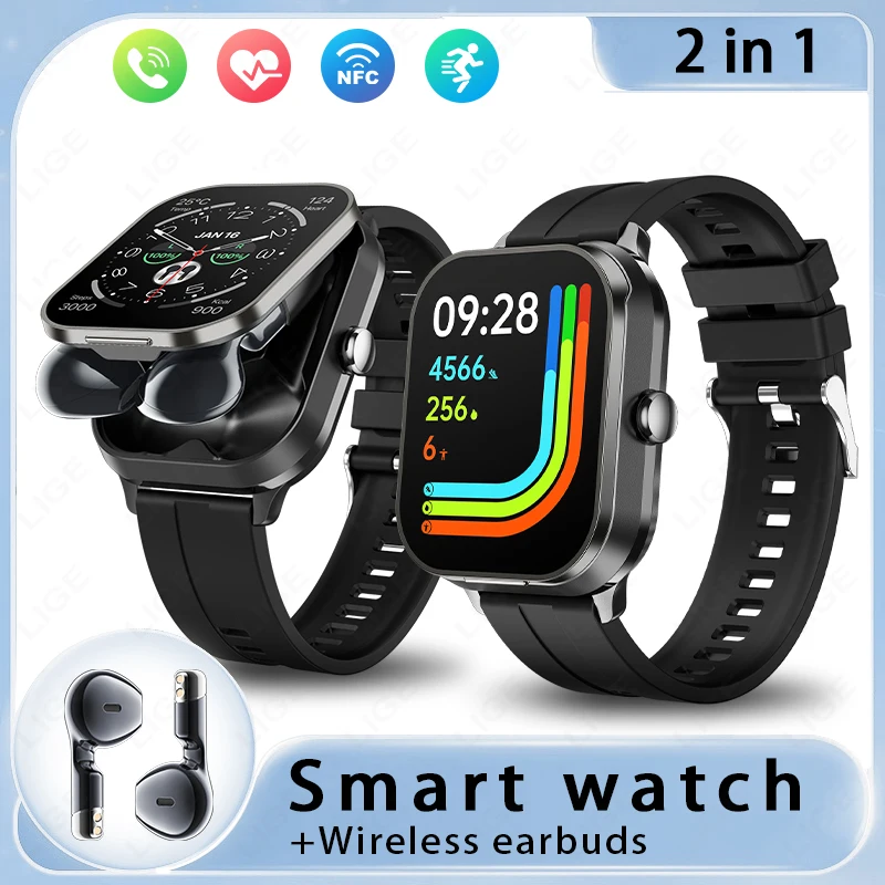 Wireless Bluetooth Earphones Smart Watch Connected To Mobile Fitness ...