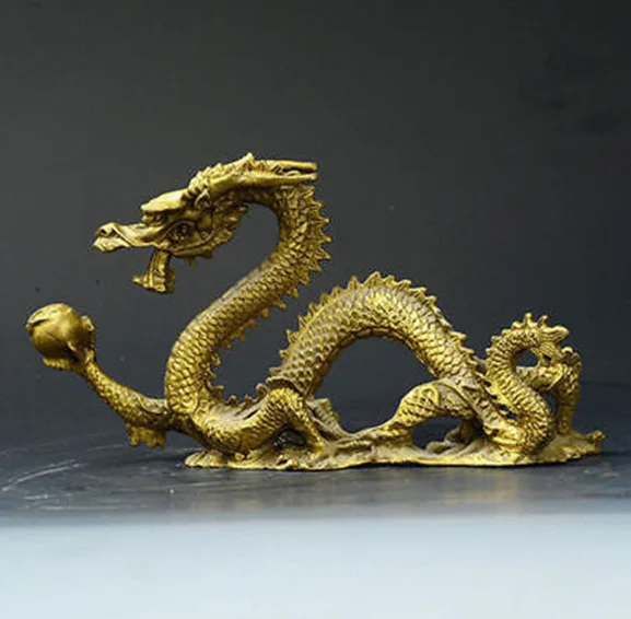 Chinese Lucky Feng Shui Dragon Brass Hand-carved Statue figure table ...