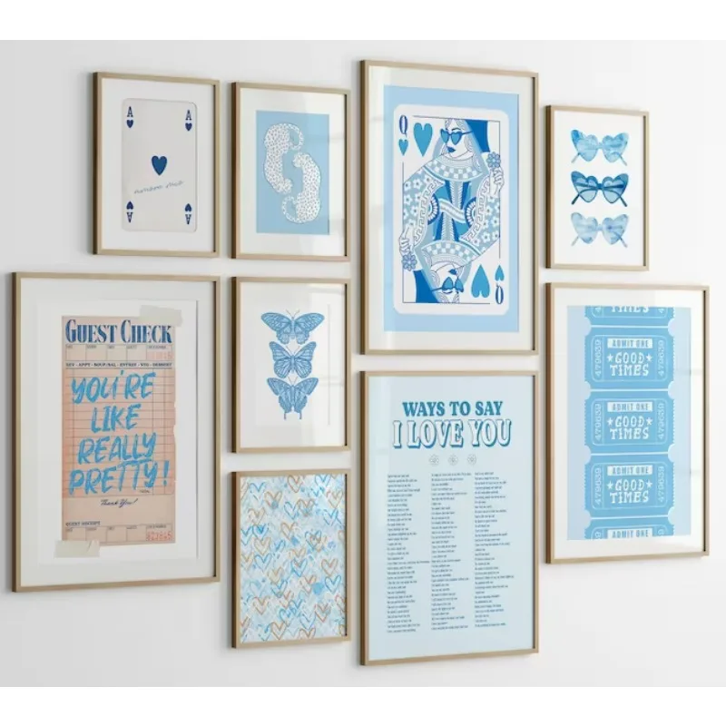 Vintage-Funky-Art-Print-Wall-Art-Blue-Preppy-Aesthetic-Poster-Butterfly ...
