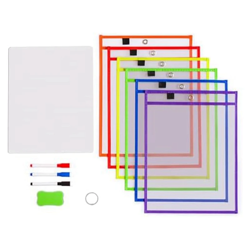 Pack-Of-6-Dry-Erase-Pockets-And-1-Writing-Pad-Set-For-Classroom ...