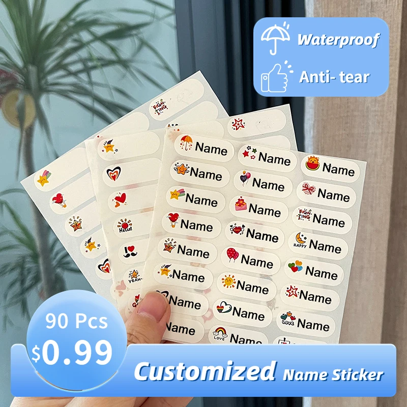 90pcs-Name-Sticker-Custom-Waterproof-Kawaii-Stickers-Personalized-First ...