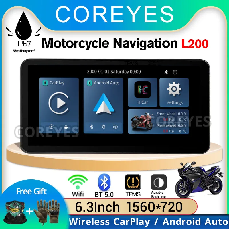 COREYES-L200-Motorcycle-Screen-Carplay-Moto-Navigation-Waterproof-Screen-Portable-Motorcycle ...