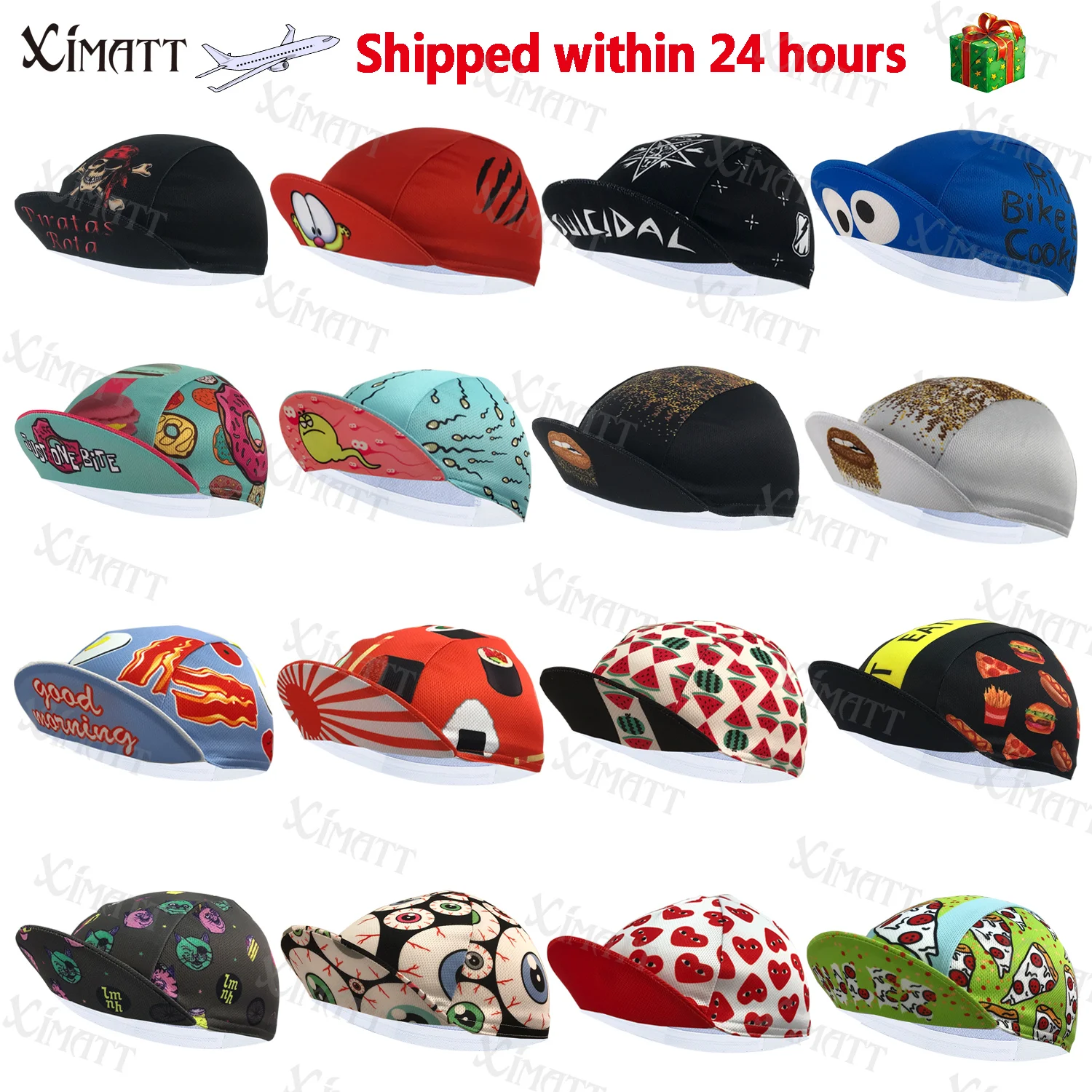 XIMATT Pizza Cat Watermelon Bicycle Women's Men's Caps Black White Blue ...