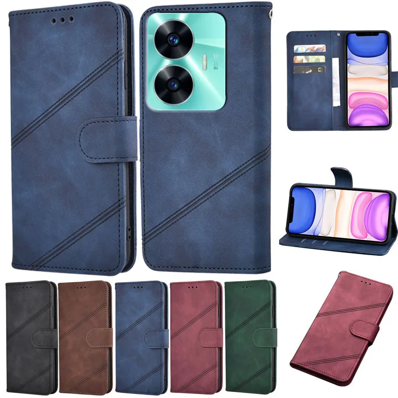 Flip-Leather-Phone-Cover-para-OPPO-Realme-C55-Wallet-Case-Prote-o-de ...