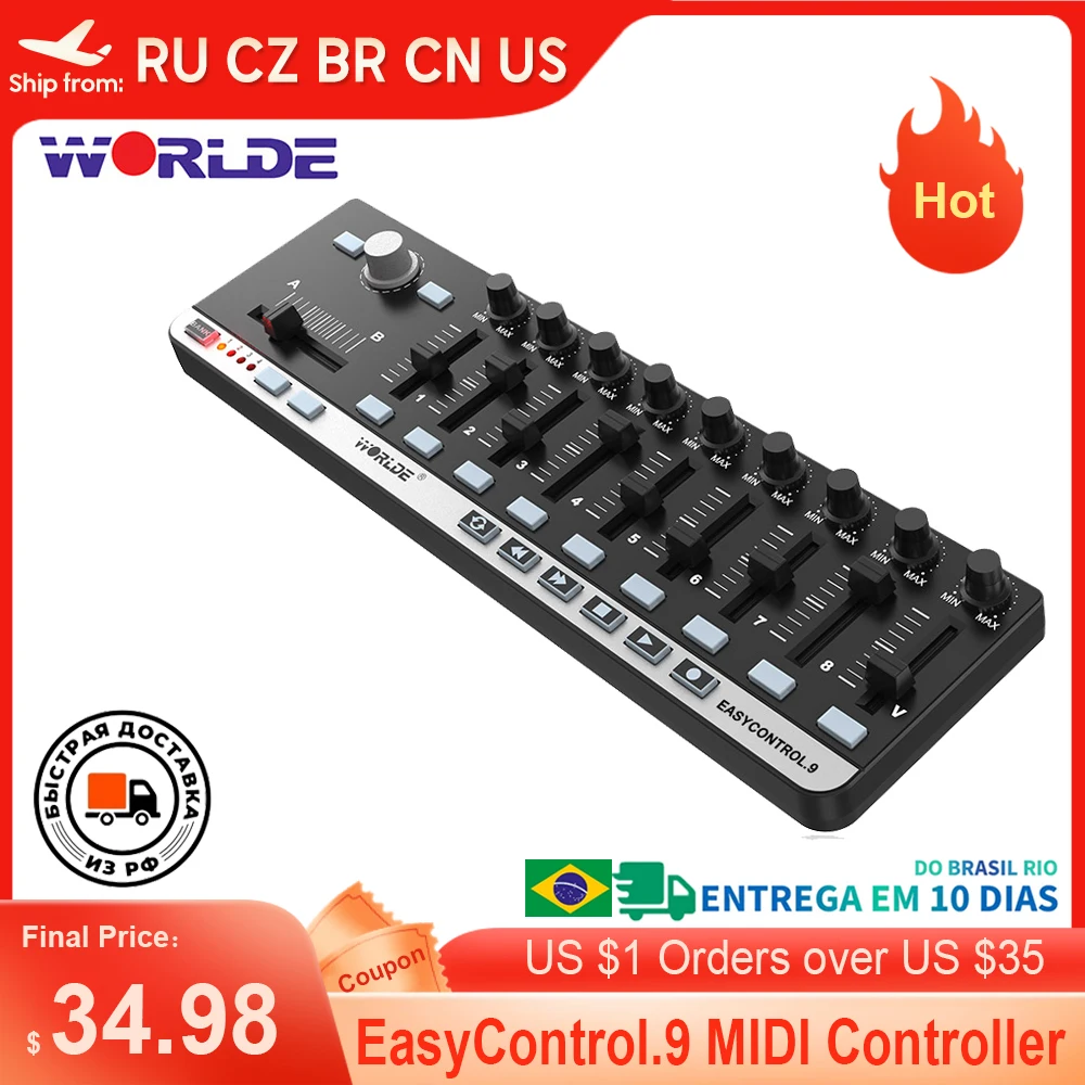 Teclado Controlador Mini MIDI Portátil Worlde com Slim-Line Control e ...