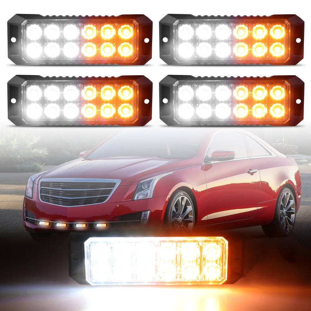 4PCS-12-Led-Car-Strobe-Emergency-Flashing-Light-For-Truck-Car-Amber ...