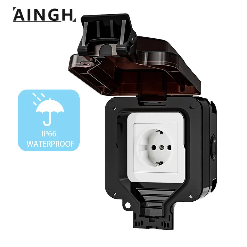 Aingh Waterproof Outdoor Socket Wall IP66 Electrical Korea Plug 16A EU ...